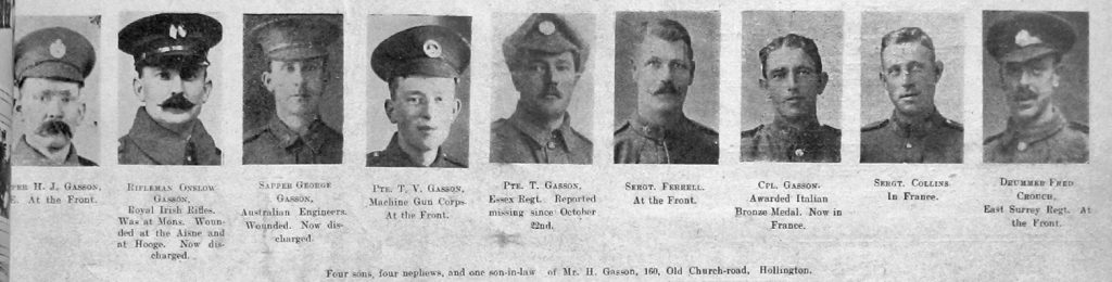 Gasson, Onslow - WW1 Roll Of Honour